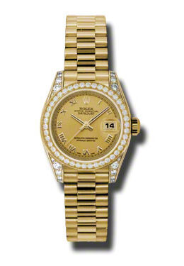 Rolex Lady-Datejust 26 Champagne Dial 18K Oro amarillo Presidente Reloj ...