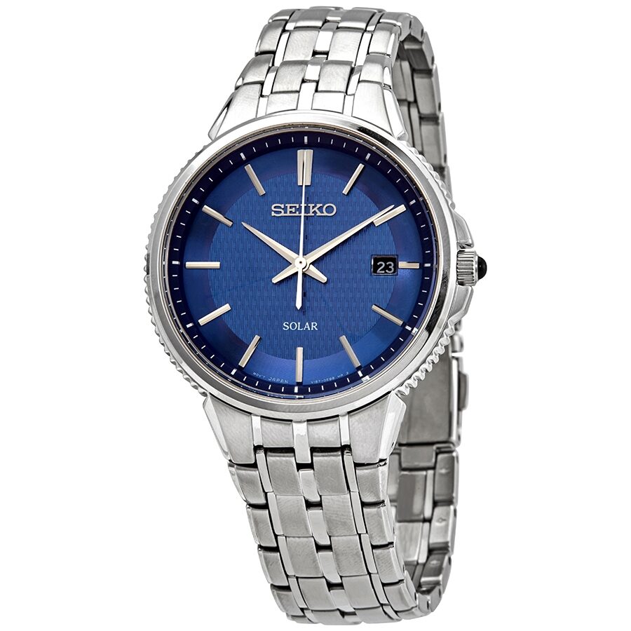 Seiko Solar Quartz Blue Dial Stainless Steel Men's Watch SNE507 ...